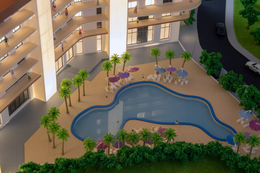 Hotel with Swimming Pool Scale Model - Architectural Models